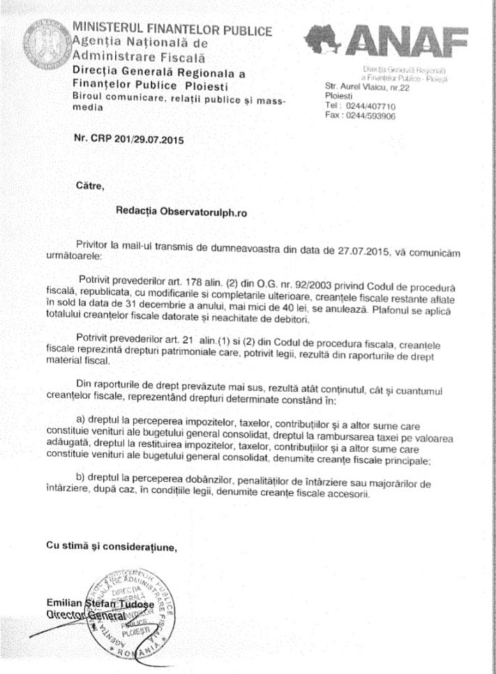 Plafonul până la care ANAF îţi şterge datoriile - Observatorul Prahovean