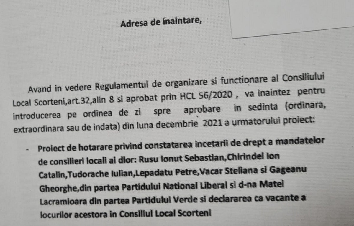 Un consilier local de la Pro România cere încetarea mandatelor a șapte ...