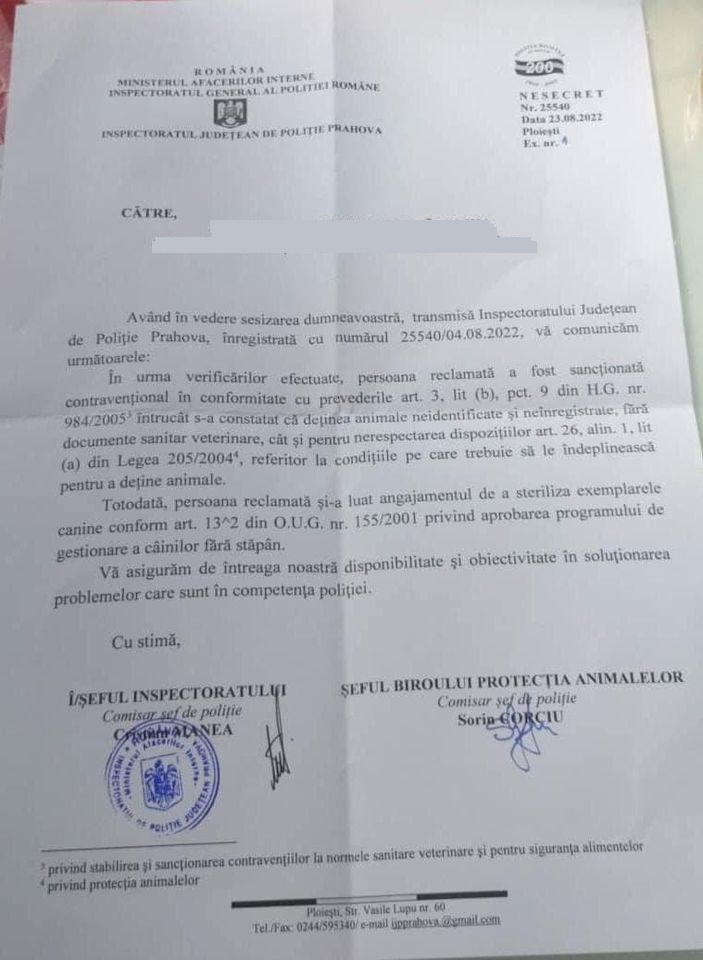 Prahoveancă din Șirna amendată pentru nesterilizarea câinilor. Acesta ...