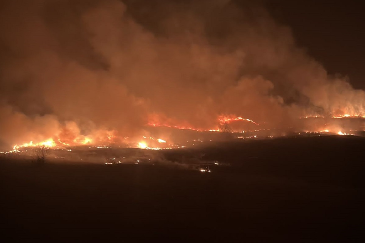 Imagini cu incendiul violent de vegetație uscată de la Jugureni ...