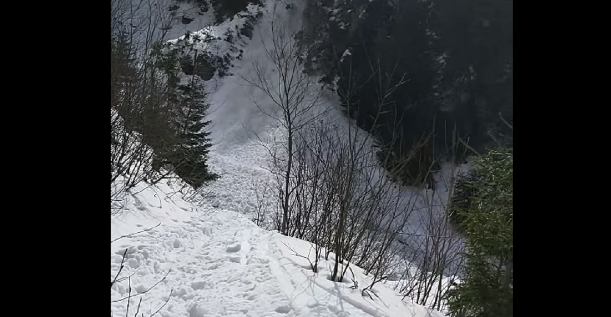 Avalanșă în Bucegi, surprinsă pe drumul spre cabana Mălăiești ...