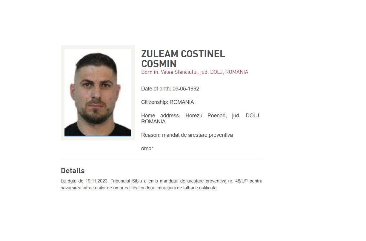 A fost prins Cosmin Zuleam, urmărit pentru uciderea lui Adrian Kreiner ...